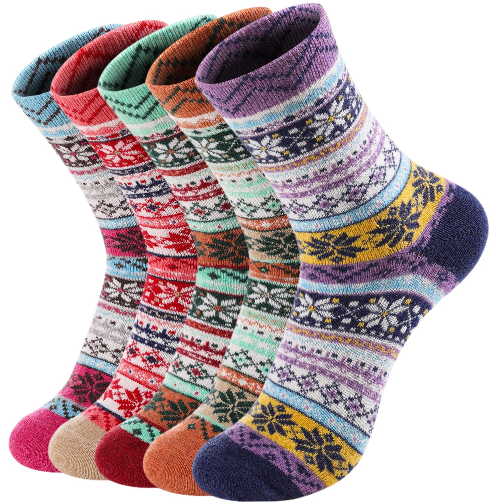 5 Pair Wool Socks for Women - Thick Soft Wool Socks, Comfortable and Warm Womens Wool Socks, Womens Winter Warm Boot Socks for Women Men, Fashion Vintage Knit Cabin Cozy Wool Socks for Women
