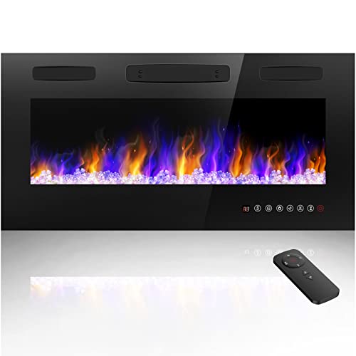 ANDAXIN Recessed and Wall Mounted 36" Electric Fireplace, Wall Fireplace Electric with Remote Control and Timer, Adjustable Flame Color and Speed, Touch Screen, 750-1500W, Black