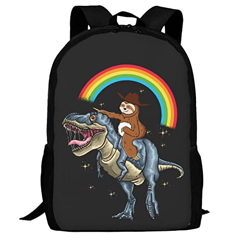 ALIFAFA Cute Sloth Ride Dinosaur School Backpack Rainbow Galaxy Bookbag for Boys Girls Elementary Middle High College School Casual Travel Bag Computer Laptop Daypack Rucksack, 17 Inch
