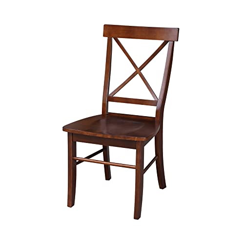 International Concepts 36" Round Top Pedestal Ext Table With 12" Leaf And 4 X-Back Chairs, Espresso