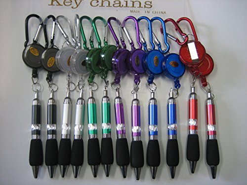 Cotton Fly Lot of 12 Carabiner Retractable Pen Key Chain / Reel Belt Clip & Pen Key Chain