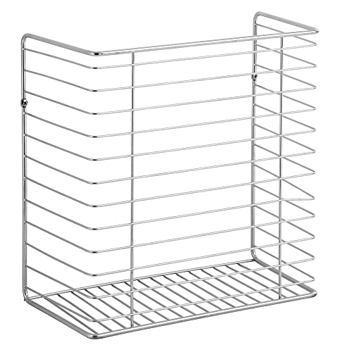 mDesign Metal Wire Wall Mounted Shelf for Kitchen Pantry - Mountable Hanging Organization Vegetable Baskets for Kitchen Wall - Hold Produce, Towels, Bread, Mail, Concerto Collection - Chrome