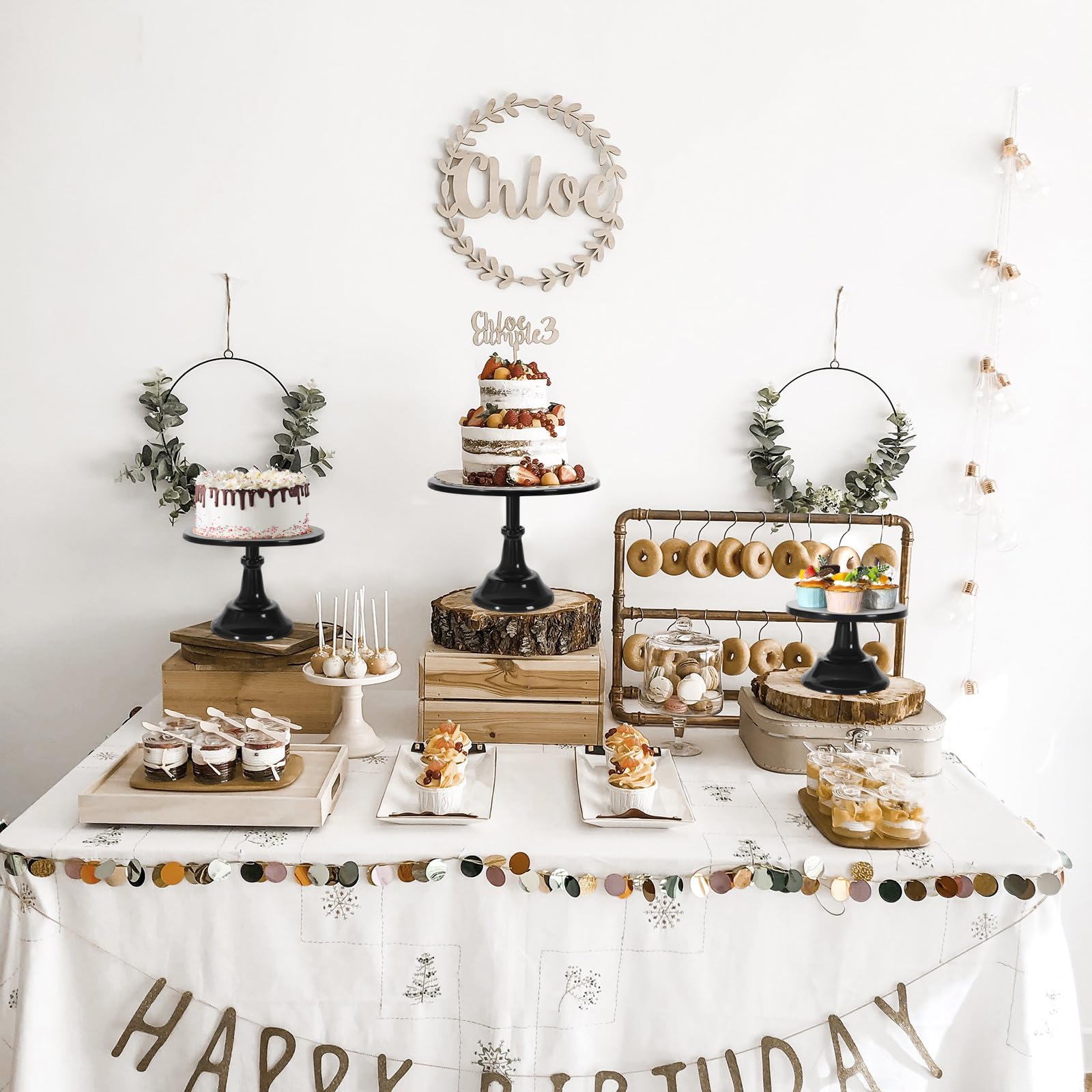 3Pcs Cake Stand, Black Round Cupcake Stand 8/10/12Inch Dessert Display Stand Cupcake Holder Pastry Serving Plate for Baby Shower Wedding Birthday Party Celebration Home Decoration