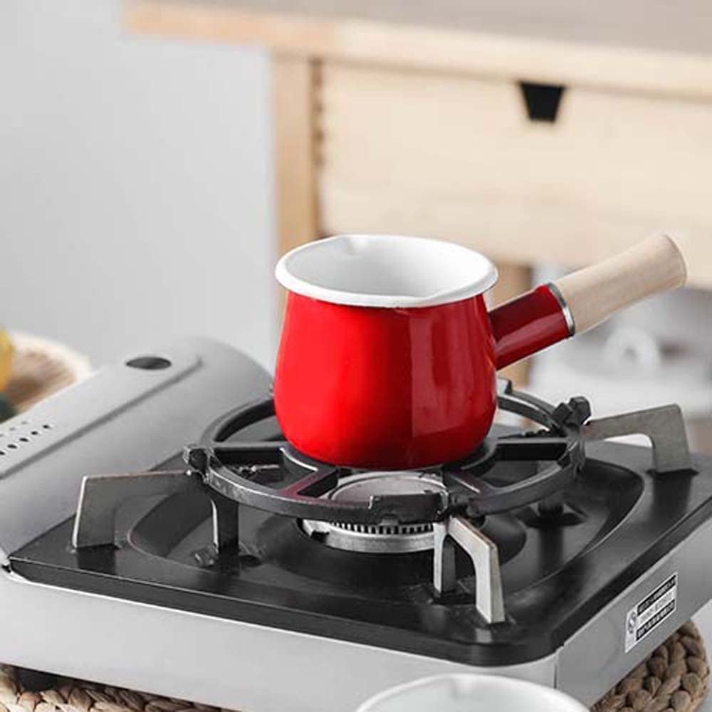 500ml Enamel Milk Pan with Wooden Handle Mini Saucepan Cookware Pan for Gas Cooker Kitchen Tool(Blue)