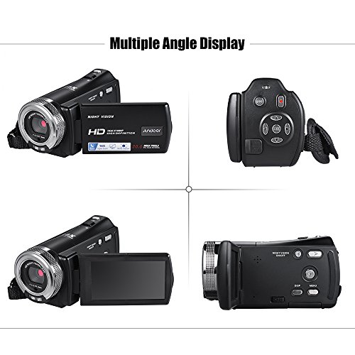 Andoer Video Camera V12 1080P Full HD 16X Digital Zoom Recording Portable Camcorder with 3.0 Inch Rotatable LCD Screen Max. 20 Mega Pixels Support Night Vision Face Detection Face Beautification
