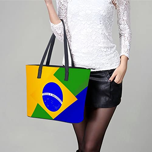 Brazilian Flag Women's Tote Bag PU Leather Shoulder Bag Handbags Purse For Work Shopping Travel