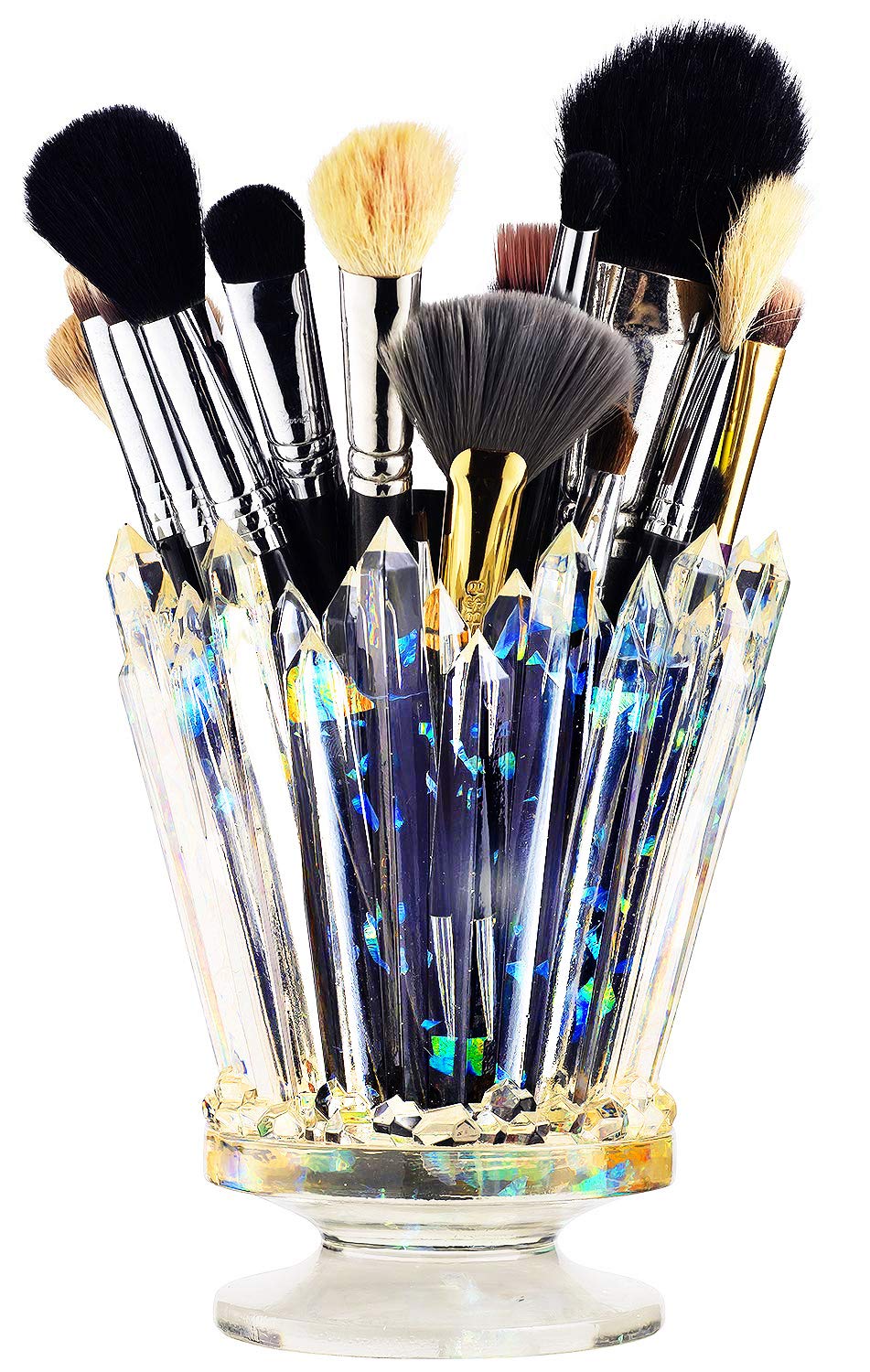 GUTE Amethyst Crystal Makeup Brush Holder Glow And Shine, Brush & Pen Holder Vanity Desk or Office Organizer Stationary Decor - Perfect Gifts For Him and Her - Iridescent