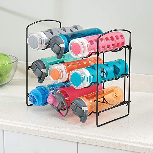 mDesign Metal Wire Free-Standing Water Bottle Rack - Storage Organizer for Kitchen Countertops, Matte Black