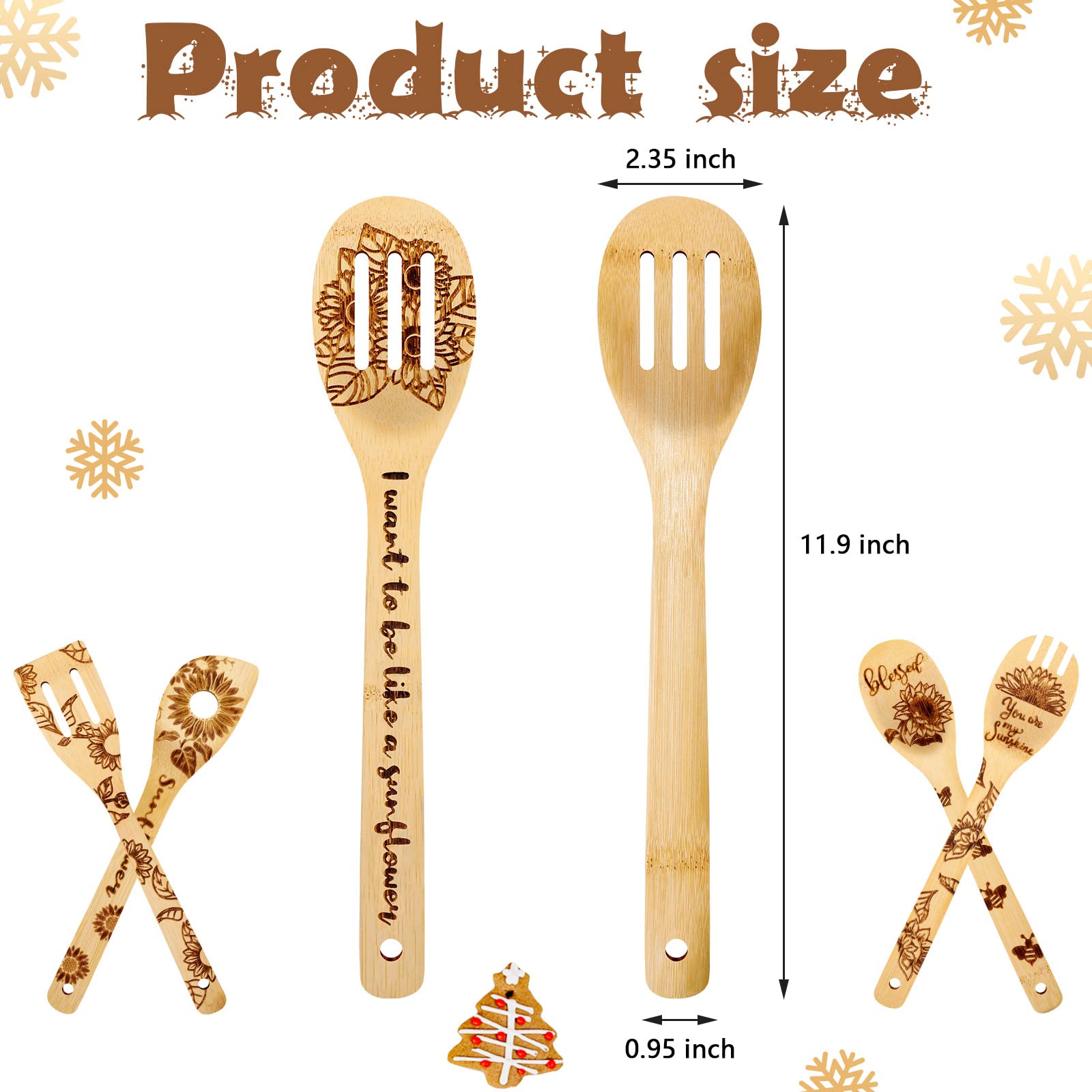 5 Pieces Sunflower Wooden Spoons Set Burned Cooking Utensil Spoon Sunflower Kitchen Baking Spoon Summer Kitchen Decoration for Wedding Bridal Shower Christmas Gift Ideas