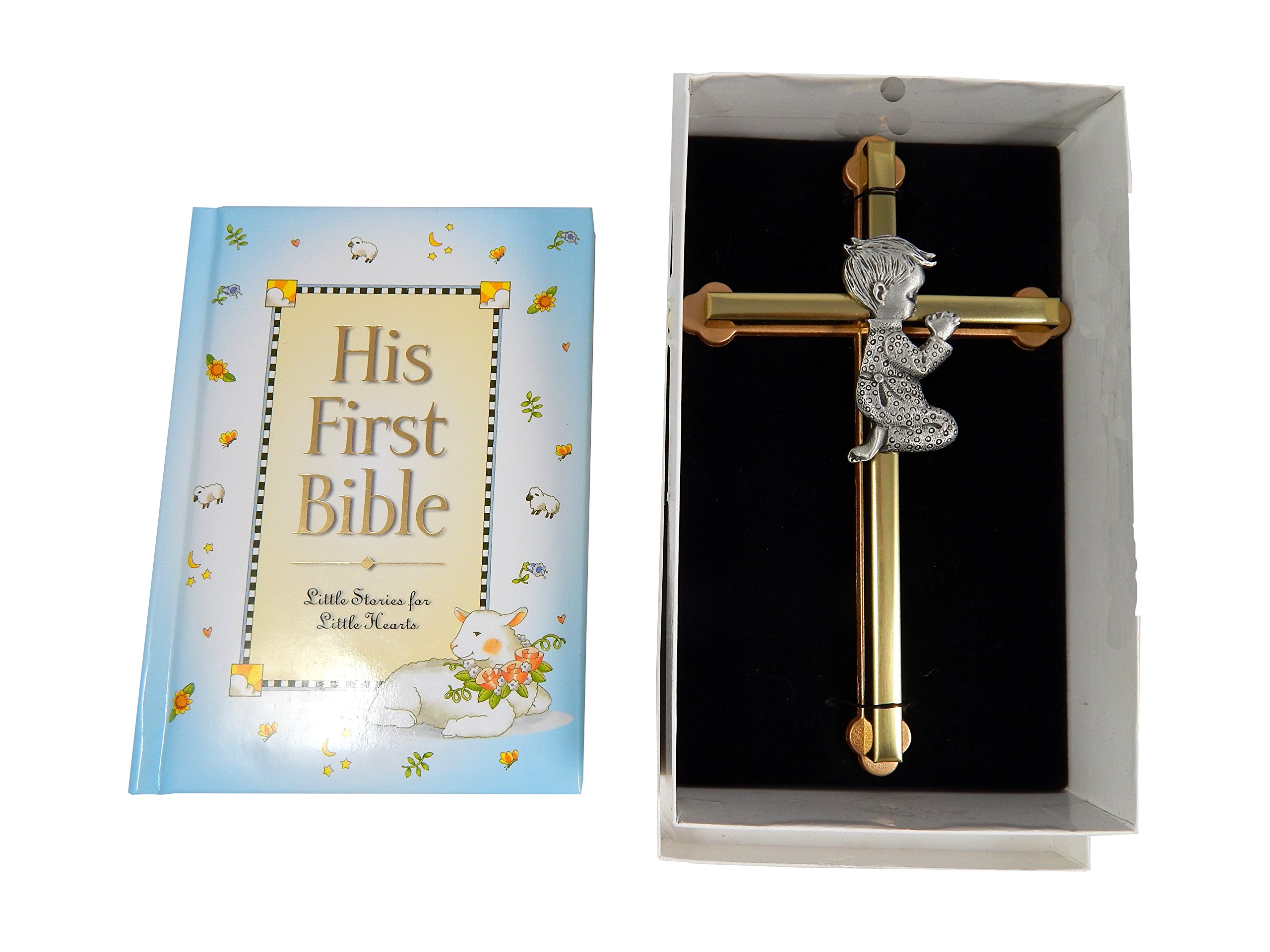 CA Baby Boy First Bible and 6" Praying Baby Boy Wall Cross