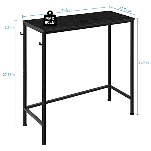 Black Console Table Narrow Modern Entryway Table Small Behind Couch Table Skinny Sofa Table Hallway Table with Hooks for Living Room Foyer Bedroom Corridor Office