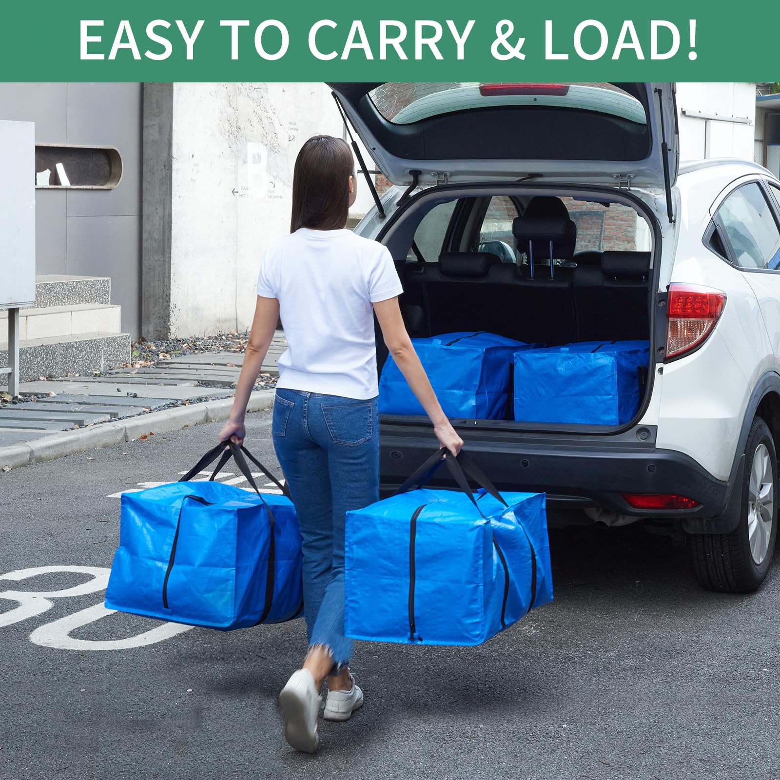 Moucas 7 Pack Heavy Duty Extra Large Moving Bags, Packing Bags for Moving, Blue Moving Totes W/Reinforced Handles & Zippers