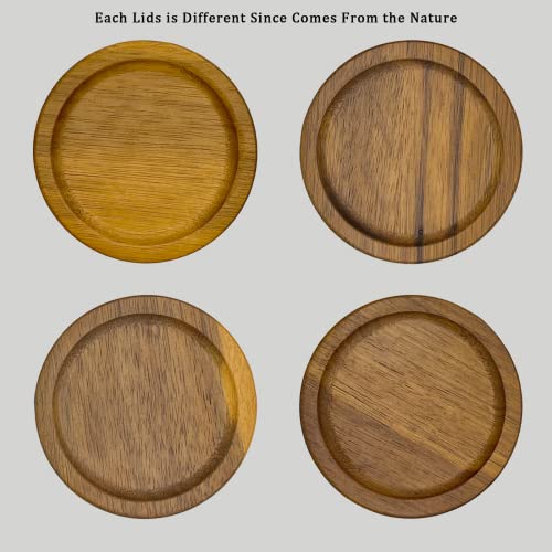 6 Pack Mason Jar Lids wide Mouth,Acacia Wood Ball Regular Mouth Lids,Reusable Mason Jar Lids With Food Grade Material Silicone Sealing Rings,Jar Wooden Storage Lids, regular, Brown…(86mm)