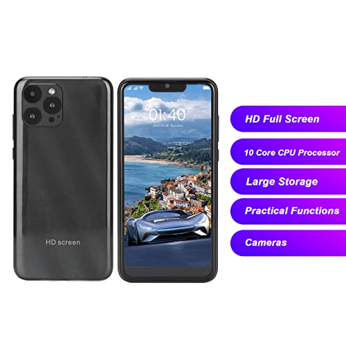 IP13 Pro Max Unlocked Cell Phone, 6.1inch HD Display, 32GB, Dual SIM Card, Factory Unlocked Smartphone with Face Recognition, for Android 6, 2800mah Long Standby, with Headset, Phone Case(Black)