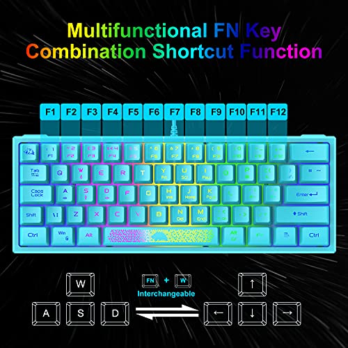60% Gaming Keyboard and Mouse Combo Samll Mini RGB Backlight Mechanical Feeling and Honeycomb Optical Mouse, Mouse pad for Gamers and Typists