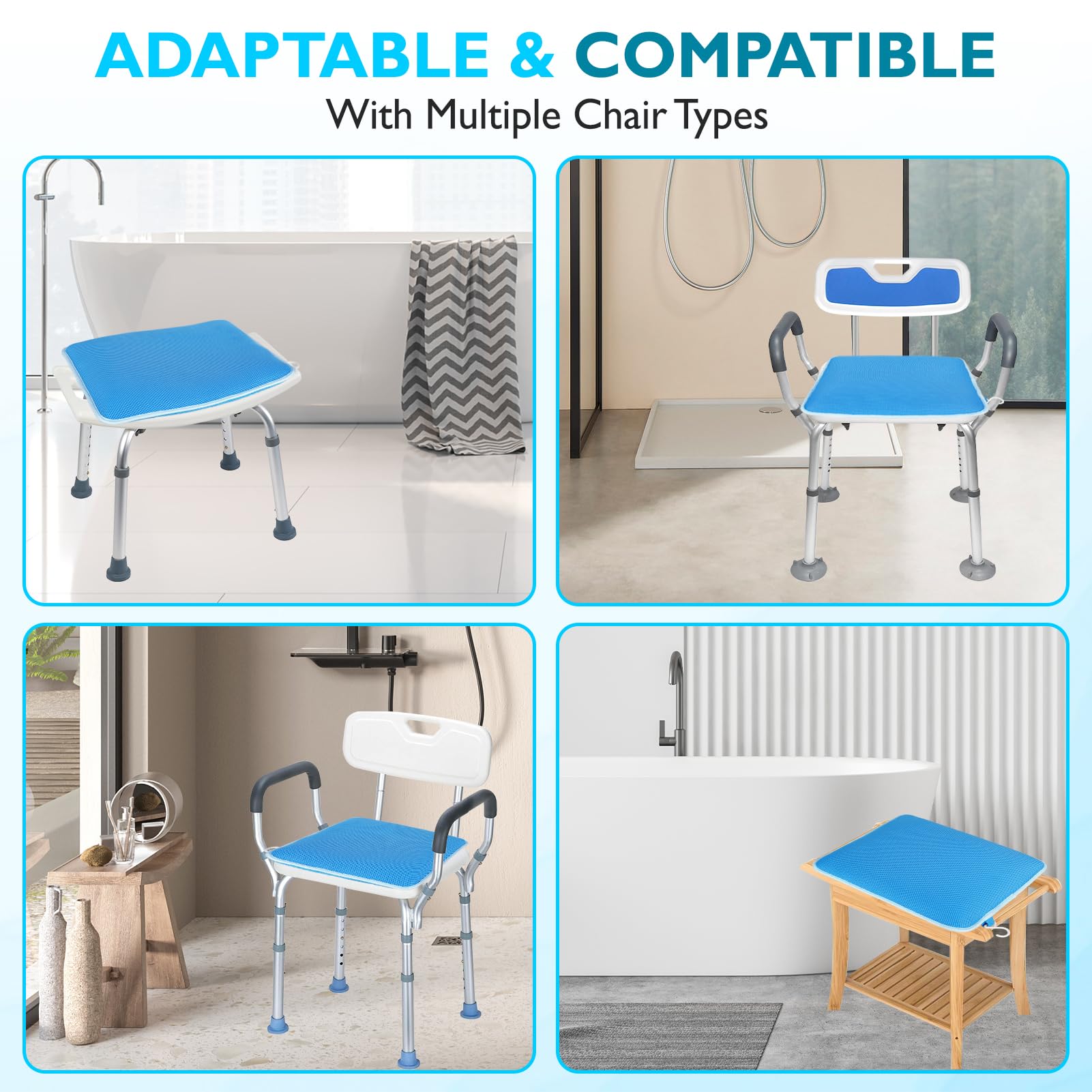 Shower Chair Cushion,3D Mesh Upholstered Transfer Stool Cushion,Foam Cushion with Hooks,Machine Washable Shower Stool Cushion for Elderly,Leg Injuries, Disabled (Cushion Only)