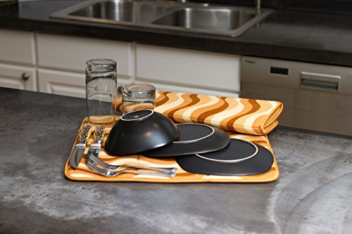 Campanelli's Dish Drying Mats w/ Hanging Loop - 2-Piece - Gently Dry Dishes & Delicates - Highly Absorbent Premium Microfiber, Foldable & Machine Washable - As Seen On QVC (16" x 18", Olive Grove)