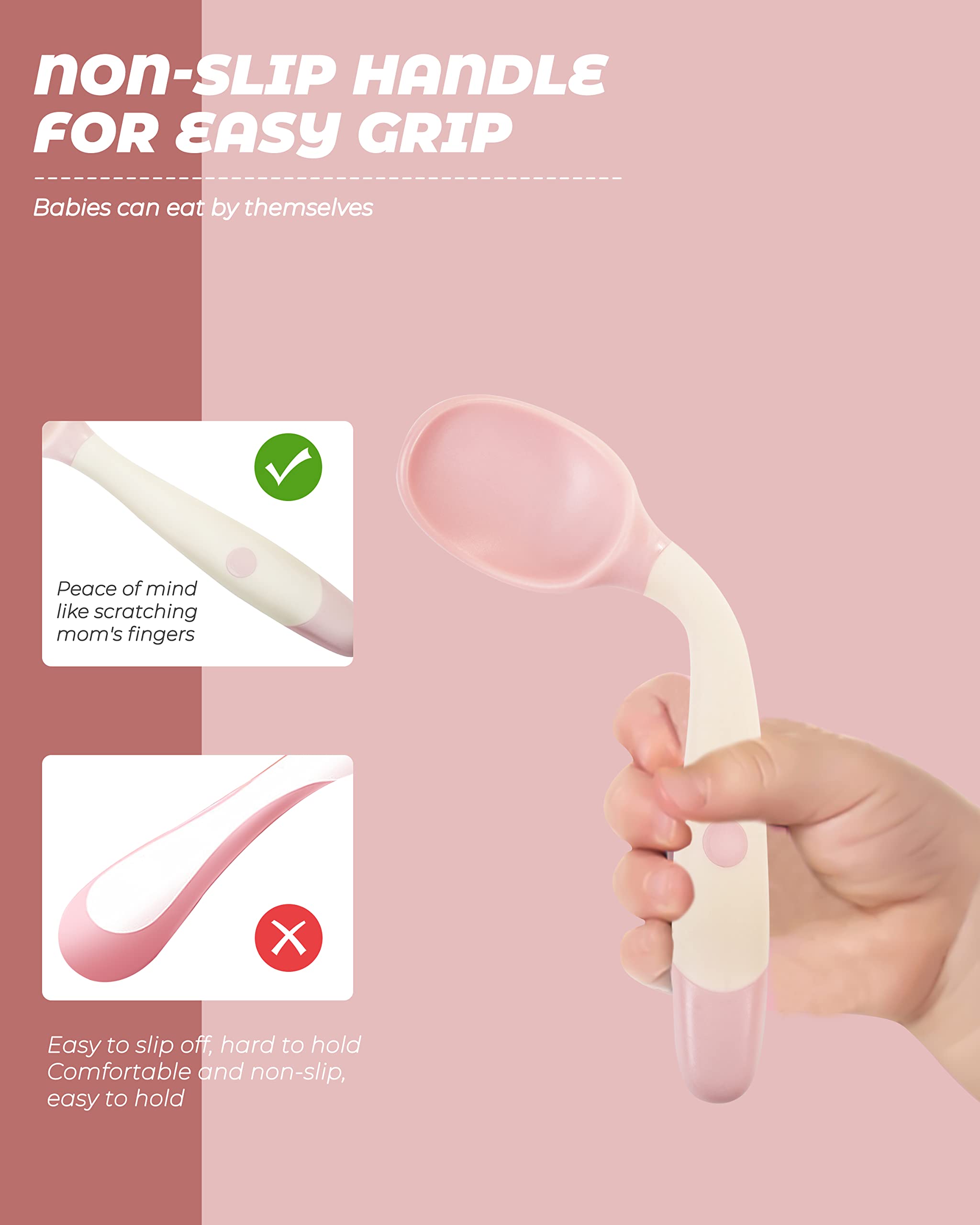 6 Pcs Silicone Baby Spoons Self feeding 6+ Months, Baby Spoons First Stage with Bendable Handle, Cucharas para Bebes, Infant Spoons