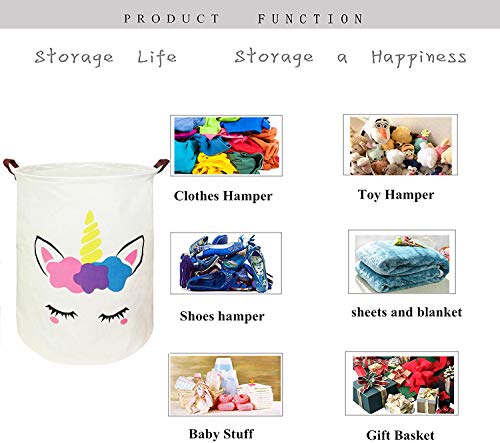 KUNRO Large Sized Laundry Basket Hamper Bag Toy Storage Box Waterproof Coating Organizer Bin for Nursery Clothes (Flower unicorn)