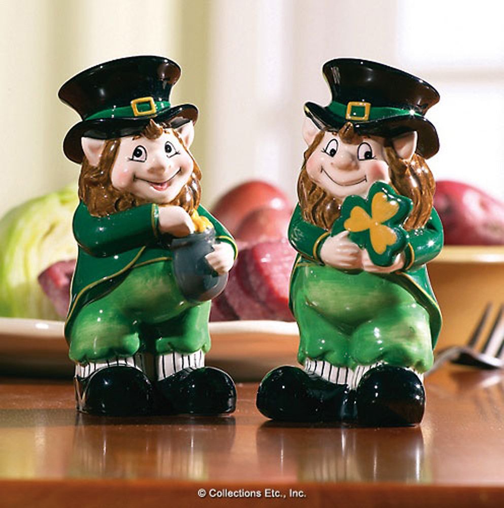 Collections Etc Lovable Irish Leprechaun Salt & Pepper Shaker Set