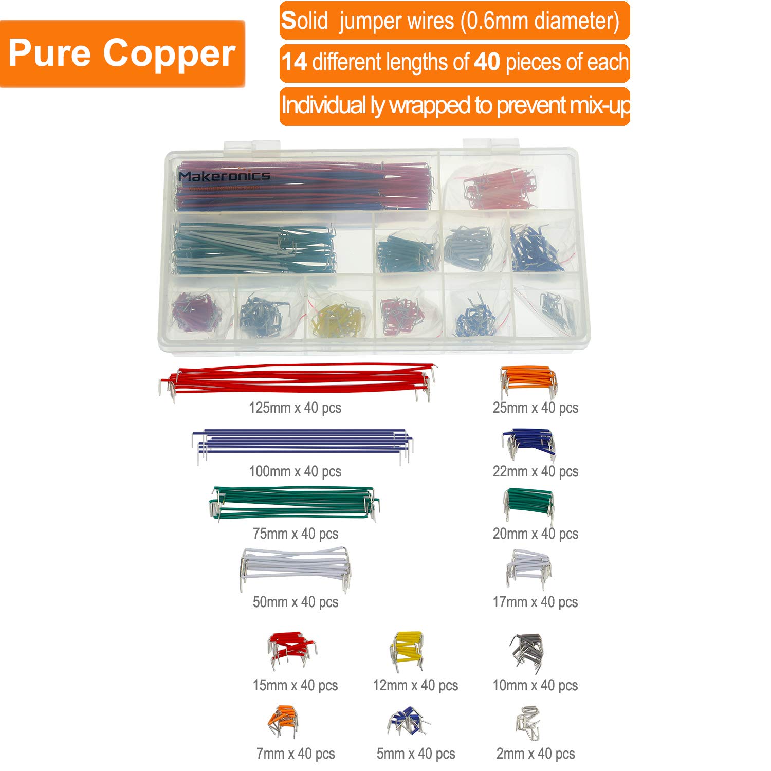 Makeronics 560 PCS Pure Copper Jumper Wires Kit |Solderless Breadboard Wires With 14 Assorted Length for Solder Circuits | Electronics | Arduino or Raspberry Pi
