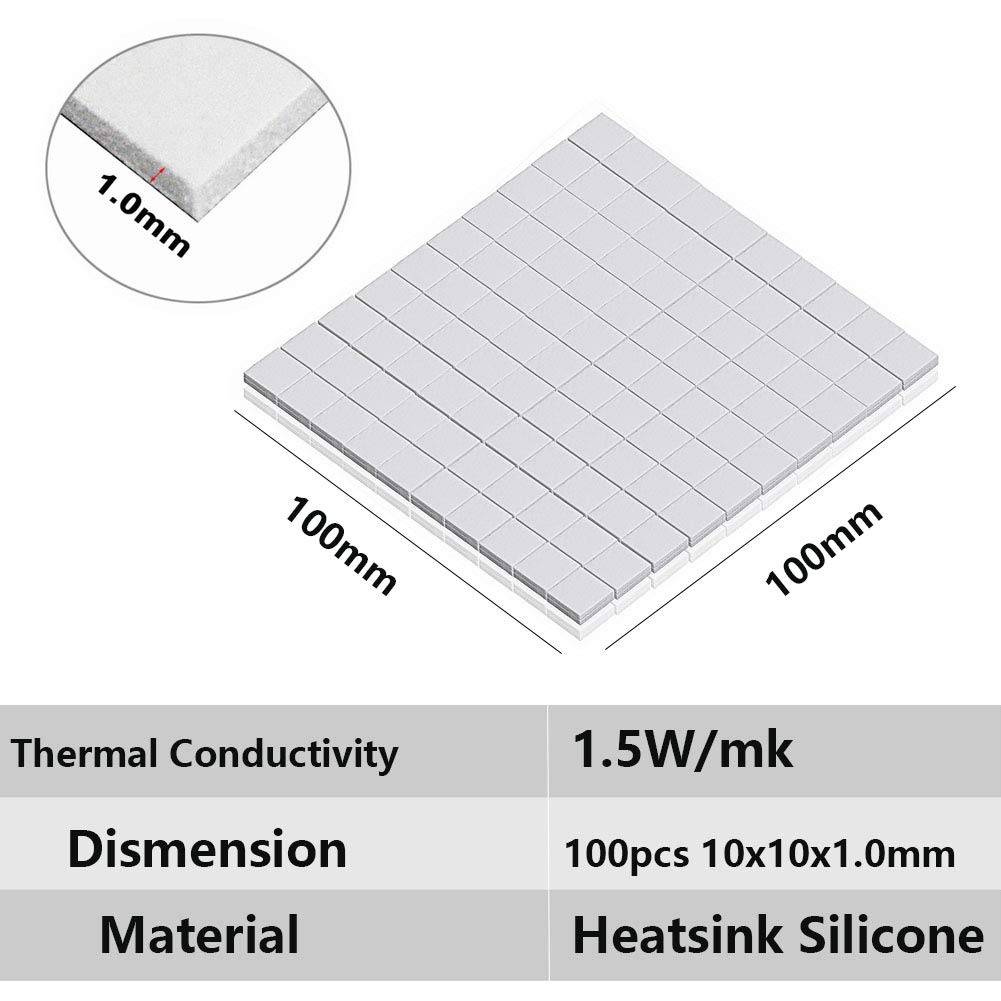 Wathai Off-White 100pcs 10x10x1mm Thermal pad For GPU CPU PS3 PS2 Heatsink Cooling Silicone Pad