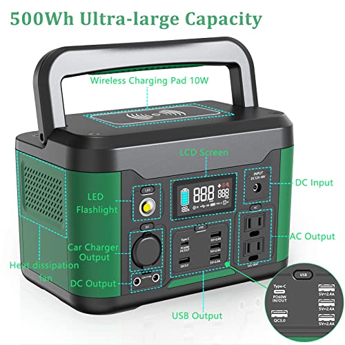 ππππ ππ¨π«ππππ₯π ππ¨π°ππ« πππππ’π¨π§, 515Wh Outdoor Solar Generator Backup Lithium Battery Power Bank with 120V/500W AC Outlet with Flashlight for Outdoors Camping Travel