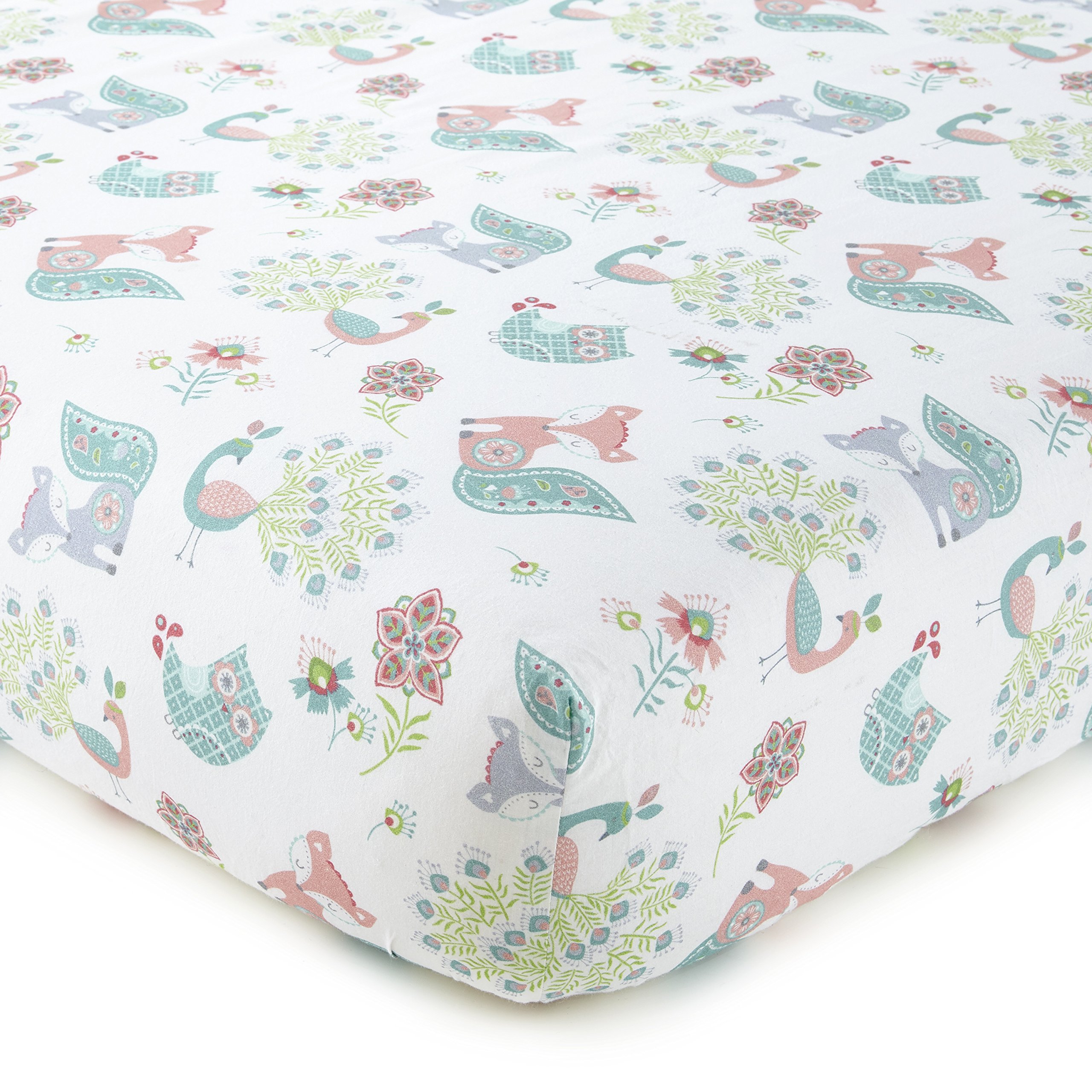 Levtex Baby - Fiona Toddler Bed Set - Pink, Aqua, White - Woodland Forest Theme - 5 Piece Set Includes Reversible Quilt, Fitted Sheet, Flat Sheet, Pillow Case, Decorative Pilow