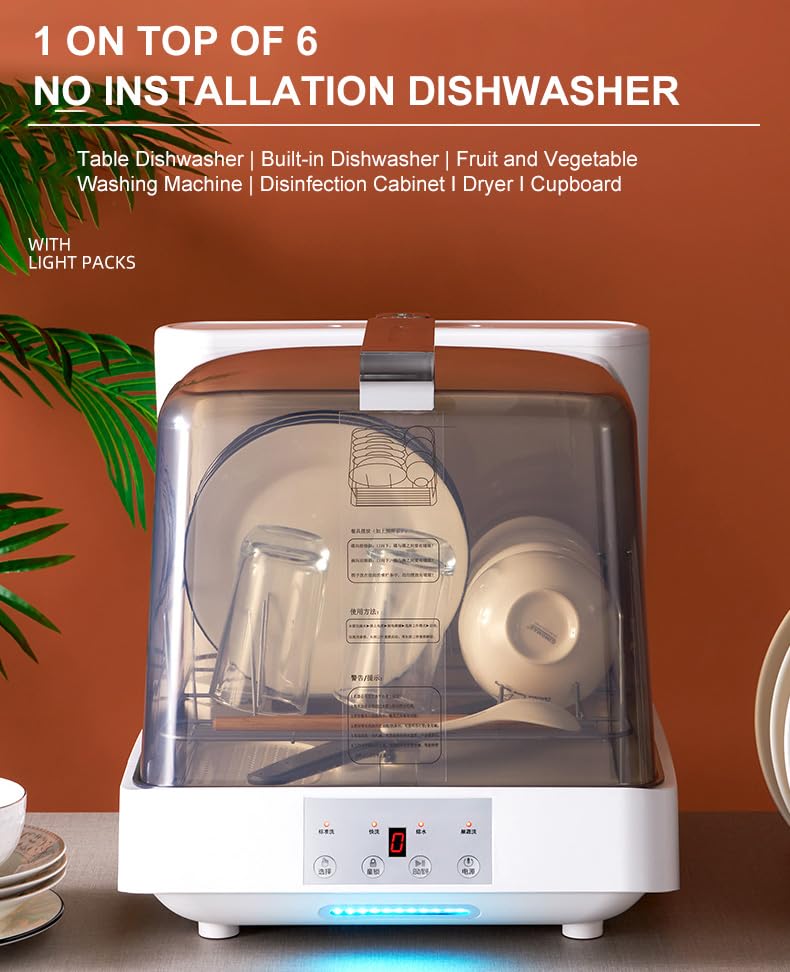 AooDen T09 Portable Dishwasher Countertop Dishwasher with 6L Built-in Water Tank, No Hookup Needed, 4 Washing Programs