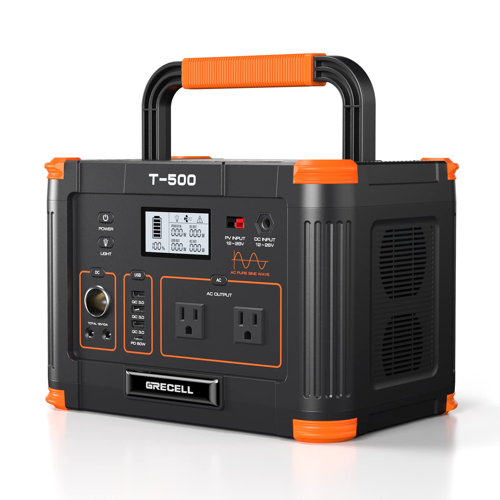 500W Portable Power Station, GRECELL Solar Generator 519Wh (Peak 1000W) Lithium Battery Power Generator with 2*110V AC Outlets, Mobile Battery Backup Pack for RV Trip Camping, Outdoor Adventure, Home