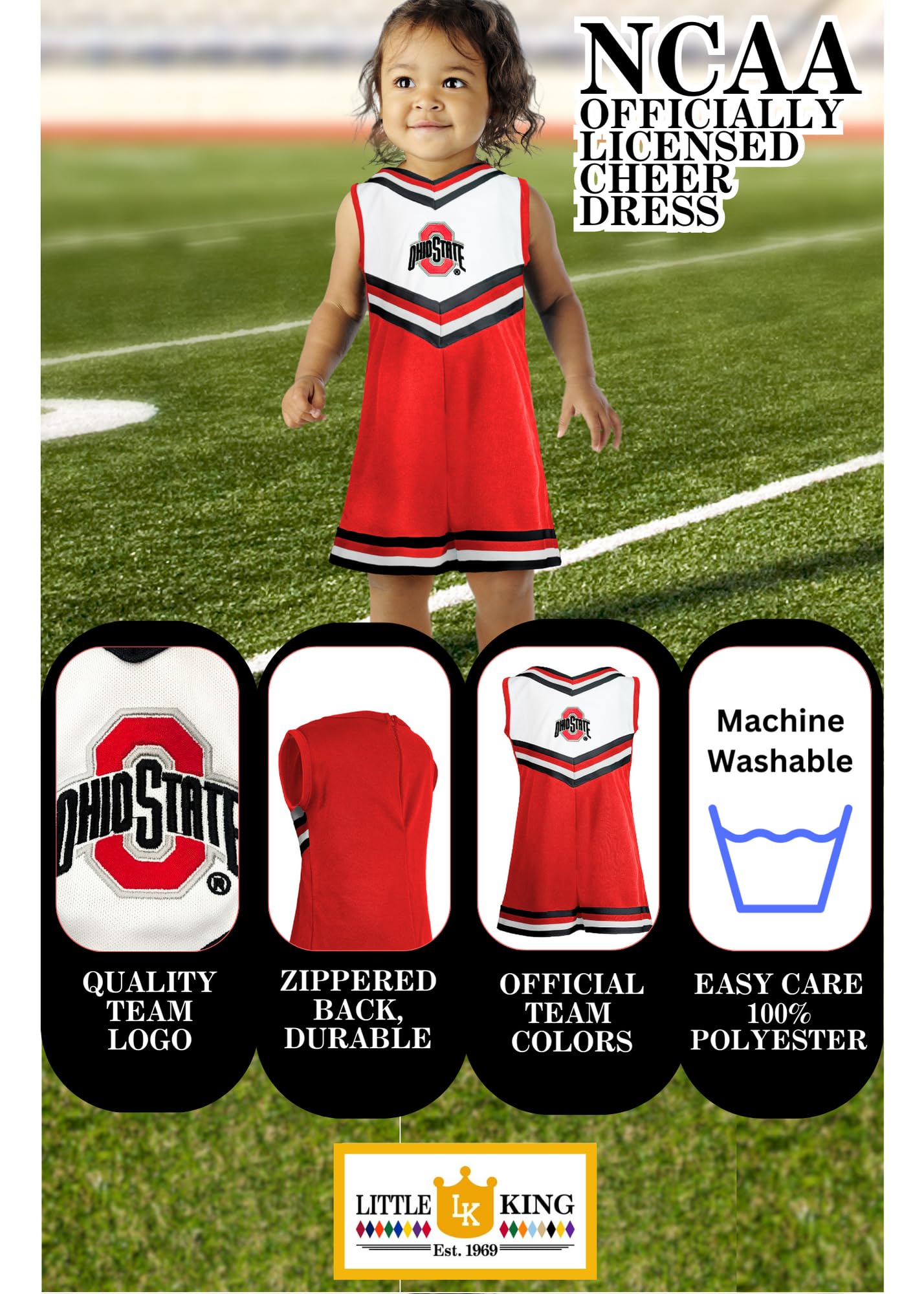 Little King NCAA Toddler/Youth Girls Team Cheer Jumper Dress-Ohio State-4T