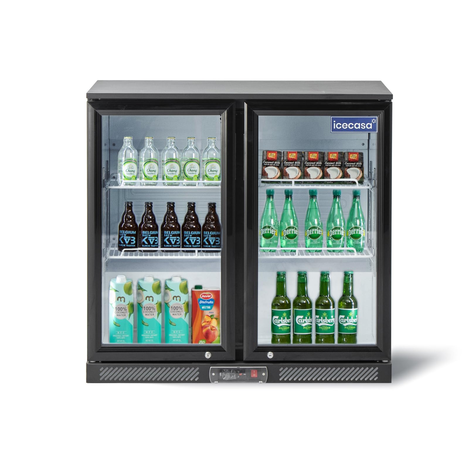 ICECASA Beverage Refrigerators 2 Glass Door Back Bar Refrigerator Commericial Counter Height Refrigerator LED Lighting Merchandiser 7.8 Cu.ft for Soda Beer