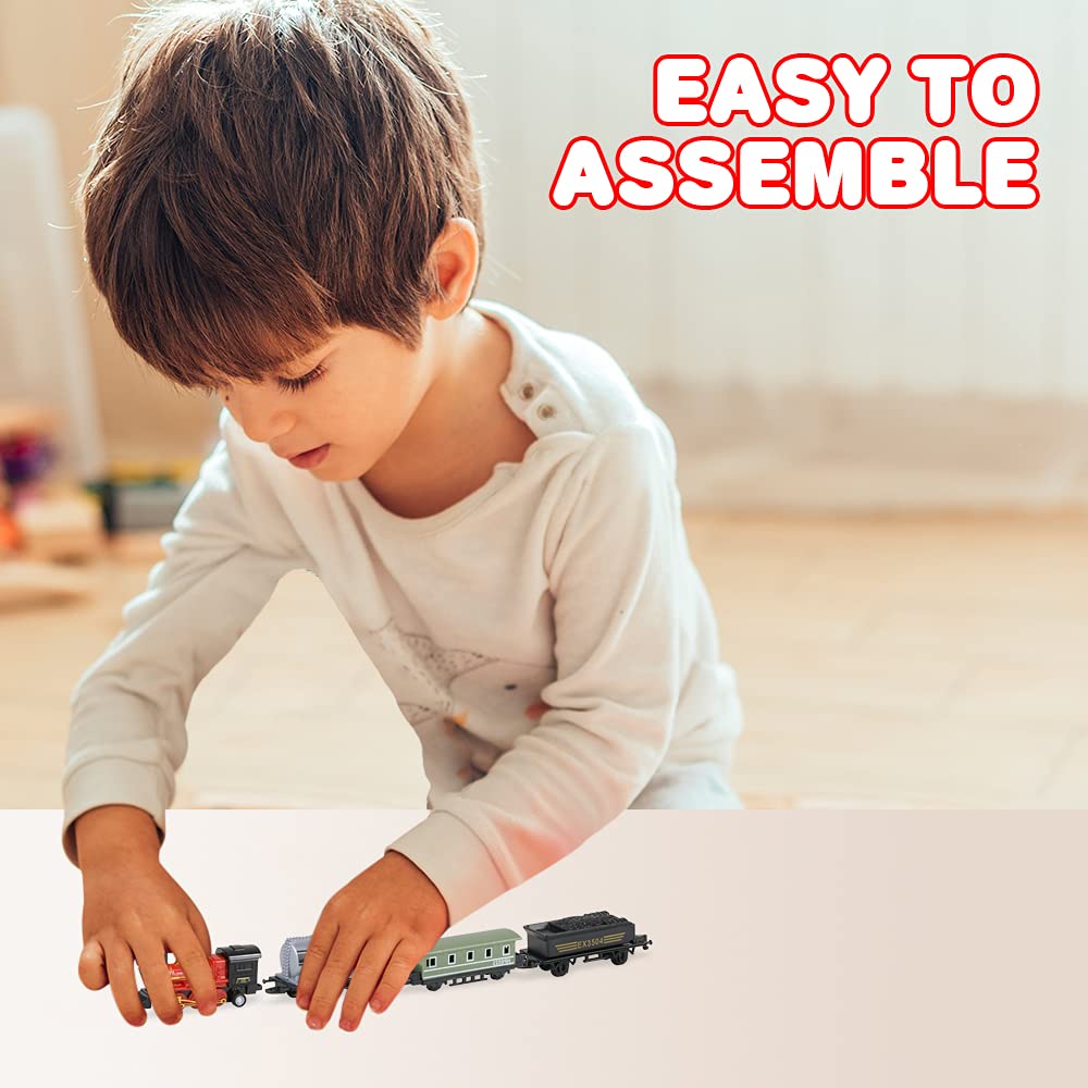 ArtCreativity Mini Locomotive Train Playset for Kids, Set of 3, Each Set with 1 Locomotive and 3 Carts, Diecast Train Toy for Boys and Girls with Pullback Motion, Great Birthday Gift