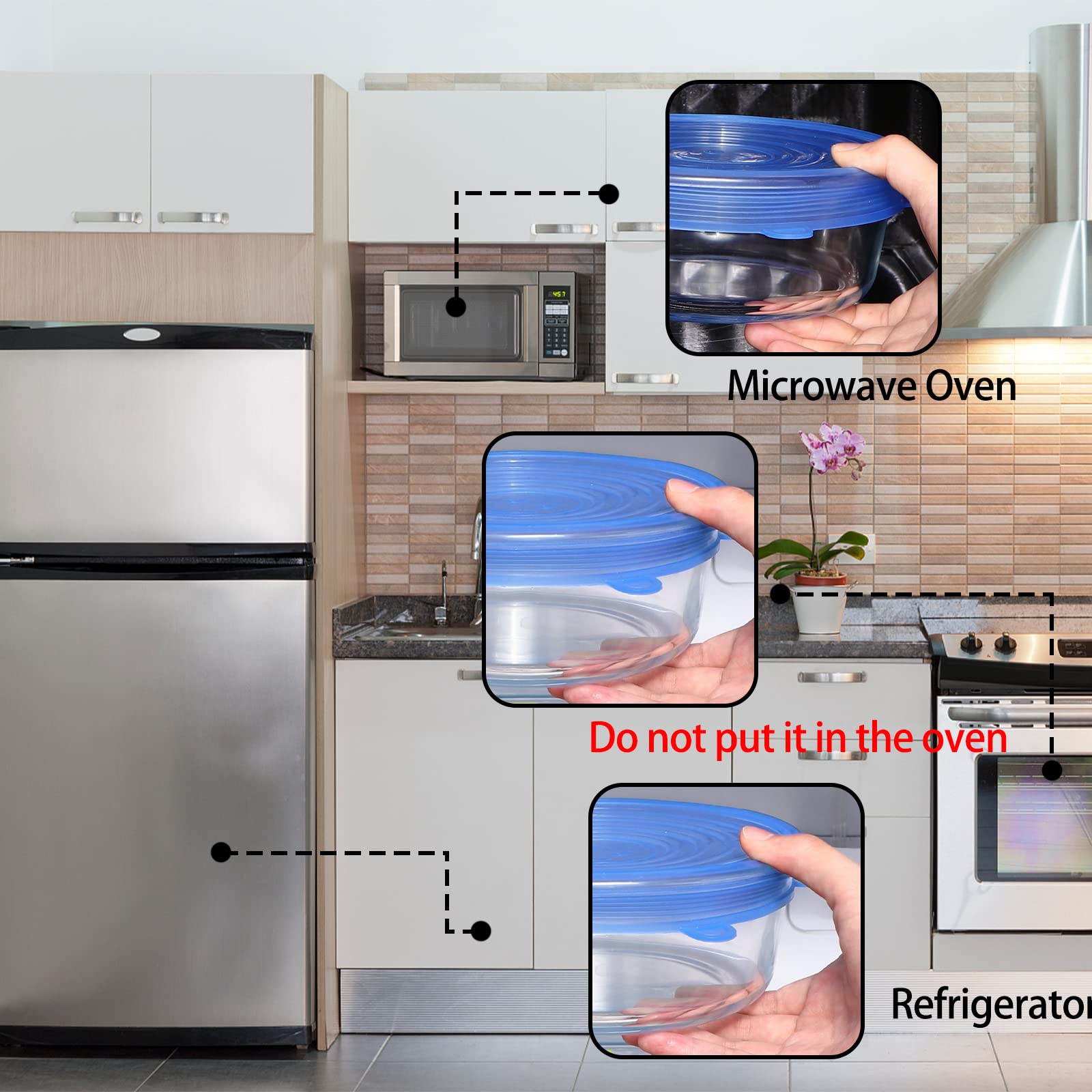 6 Pack Reusable Silicone Stretch Lids, Heat Resistant Various Sizes BPA-free Silicone Bowl Cover Fit Most Containers, Microwave & Dishwasher Use Safe(Blue)