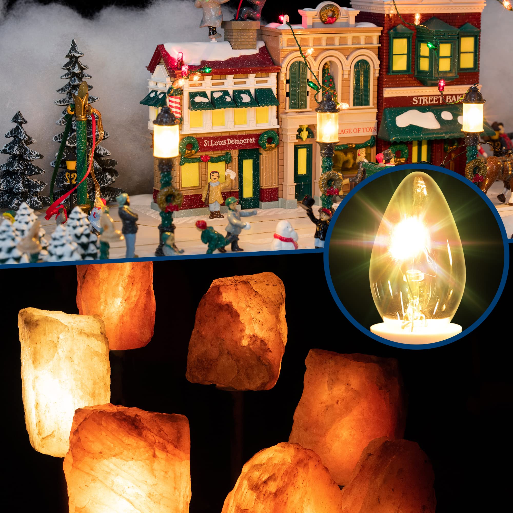 8Pcs Blow Mold Light Kit Replacement with C7 LED Bulb Village Lights, 6FT Blow Mold Cord with Turn ON OFF Switch and 2 Spare Fuses for Halloween Christmas Village House Craft Decorations and Salt Lamp