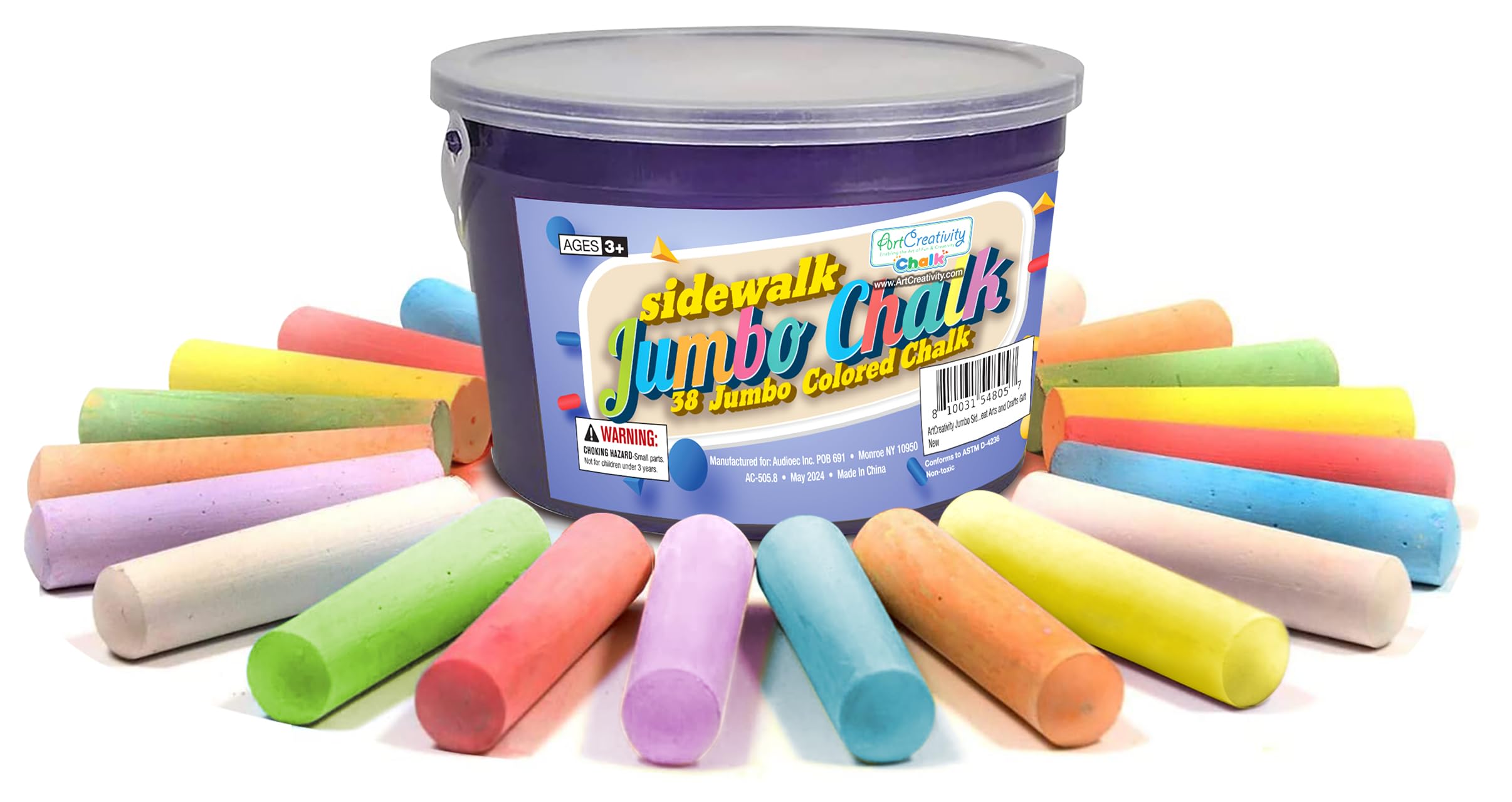 ArtCreativity Sidewalk Chalk for Kids, (38 Pieces) Bulk Jumbo Colored Sidewalk Chalk for Toddlers 1-3, Dustless, Washable & Non-Toxic, Use Outdoor or on Indoor Chalkboard or Blackboard