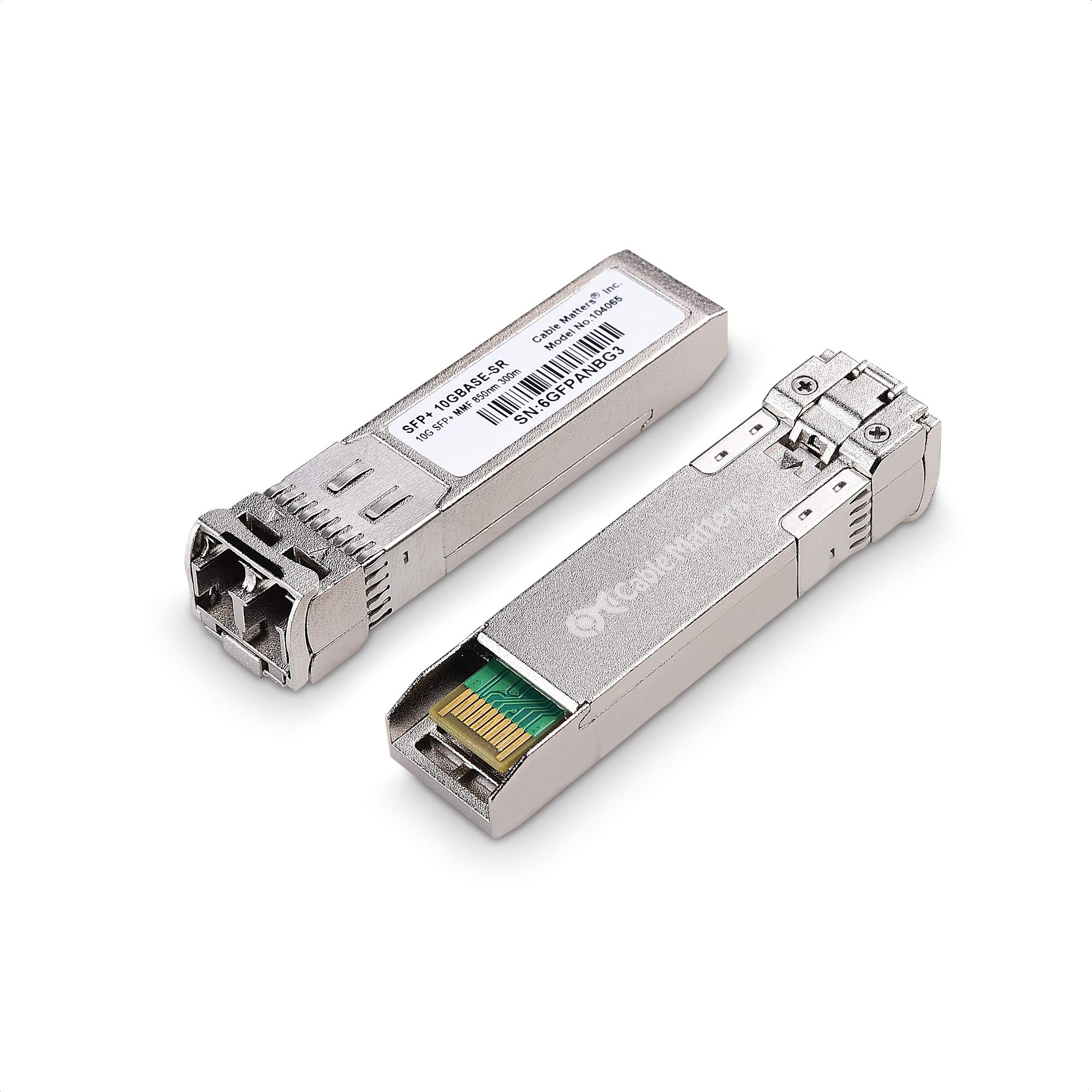 Cable Matters 2-Pack 10GBASE-SR SFP+ to LC Multi Mode 10G Fiber Transceiver Modular for Cisco, Ubiquiti, TP-Link, Huawei, Mikrotik, Netgear, and Supermicro Equipment