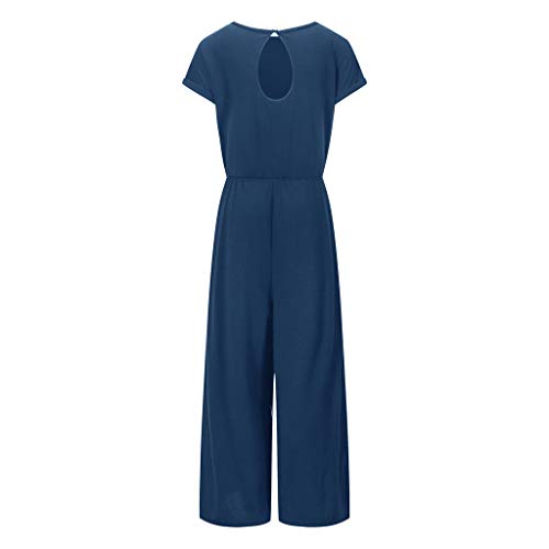 Mitiy Women's Short Sleeve Loose Wide Legs Casual Jumpsuits with Pockets