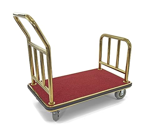 Hotel Luggage cart | Bellman's Cart | Rectangular Red Carpet Base | Steel Deluxe Platform Truck | Gold.