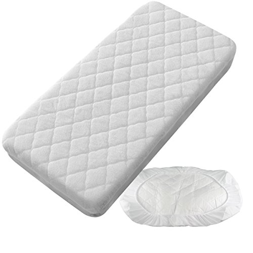PEKITAS Mini-Crib Quilted Mattress Protector Cotton Waterproof Pad Cover Fitted Sheet with Large 5.9" Skirt Washer/Dryer Friendly with Stain Protection for Baby Bed 19"x 31"