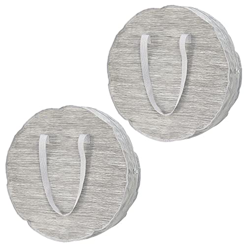 mDesign Round 19" Wreath Storage Container with Handles - Fabric Christmas Wreath Storage Bag and Protector - Garland Storage Bag Container - Holiday Decoration Organizer - 2 Pack, Striped Taupe/Tan