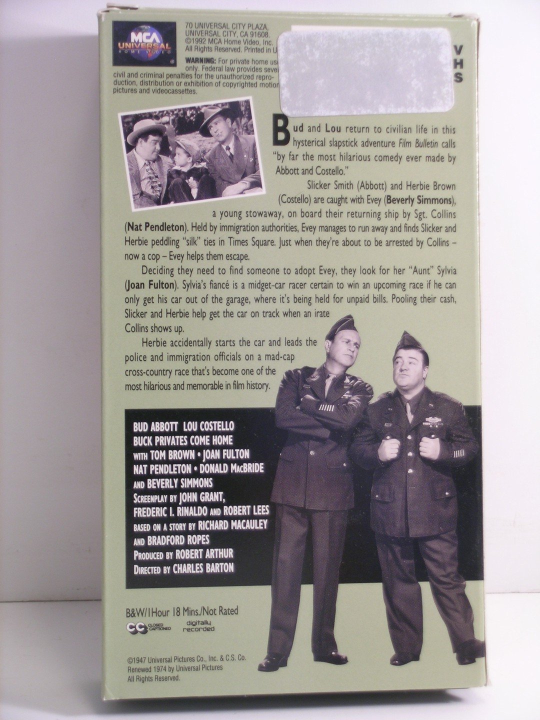 Bud Abbott & Lou Costello In Buck Privates Come Home---VHS Video tape