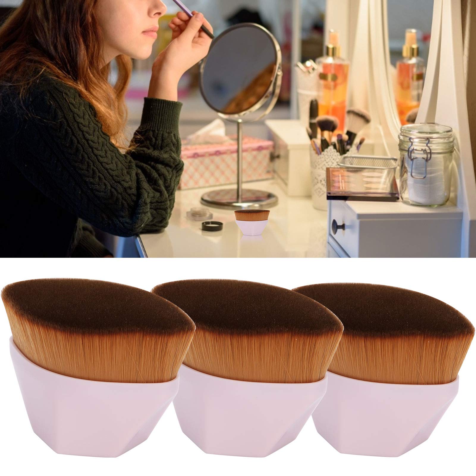 3pcs Makeup Liquid Brushes, 2 Colors Petal-shaped Handle Cosmetic Flat Brushes Cosmetic Brushes Beauty Tool()