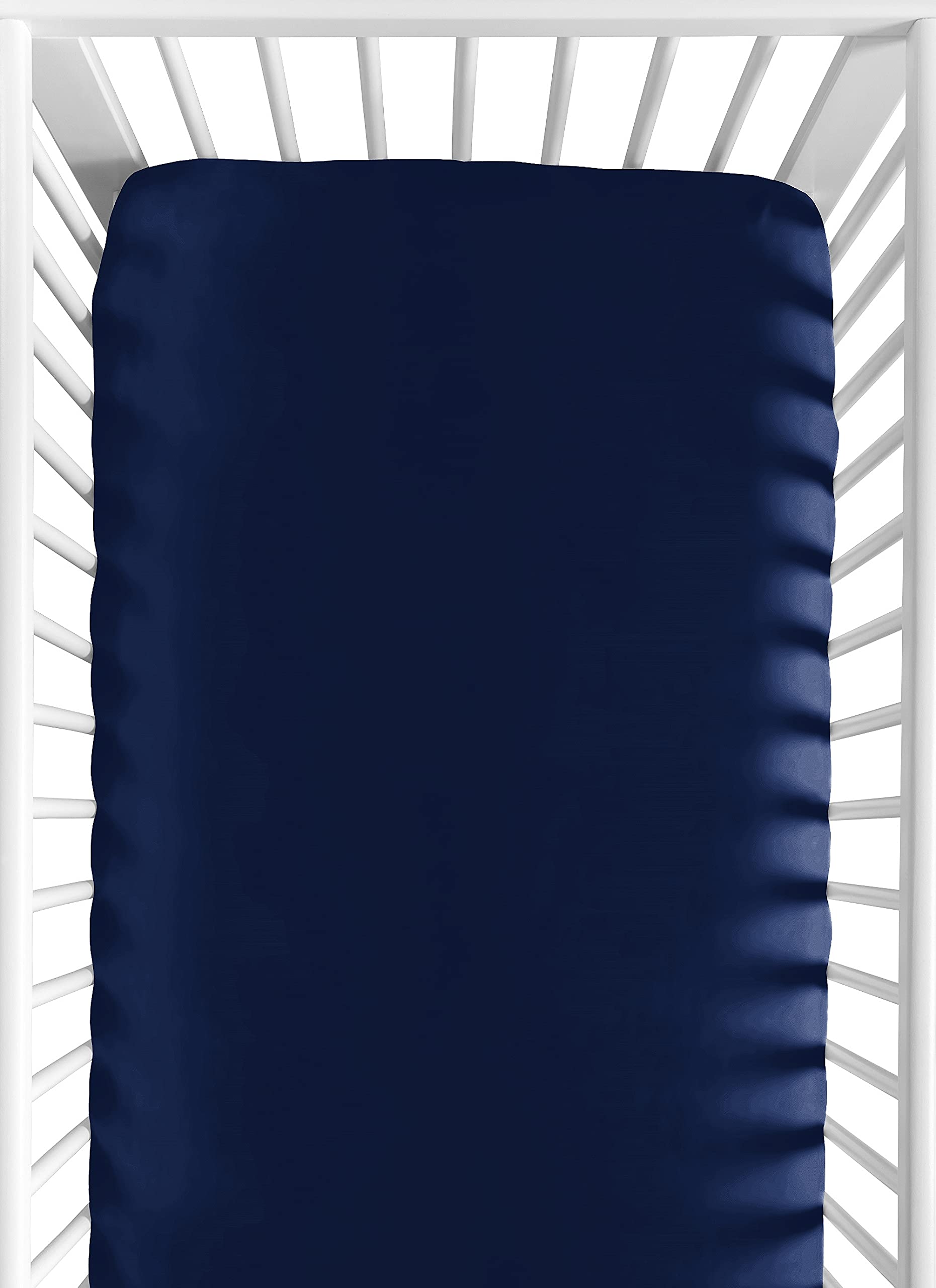 Sweet Jojo Designs Solid Navy Blue Baby or Toddler Fitted Crib Sheet for Baseball Patch Sports Collection