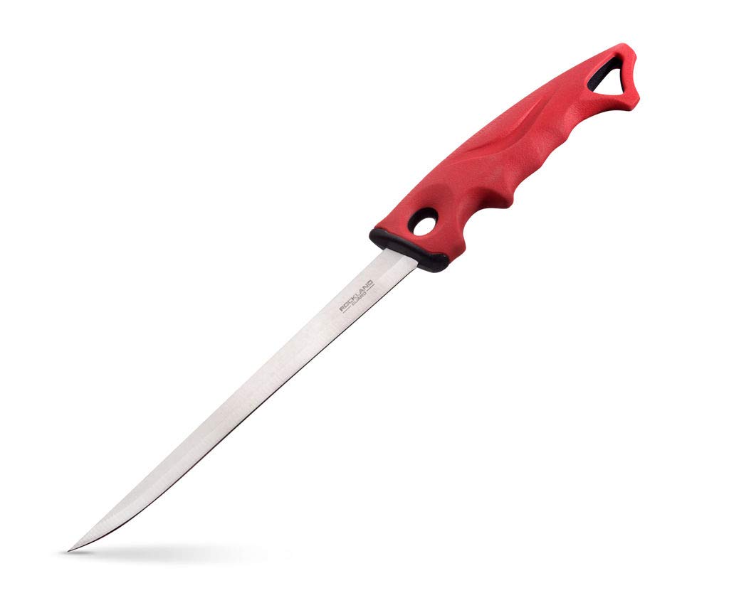 Rockland Guard Narrow Fillet Knife, 8 Inch Blade With Protective Sheath - Non-Slip Easy To Grip Handle, Tapered Flex Stainless Steel Blade.