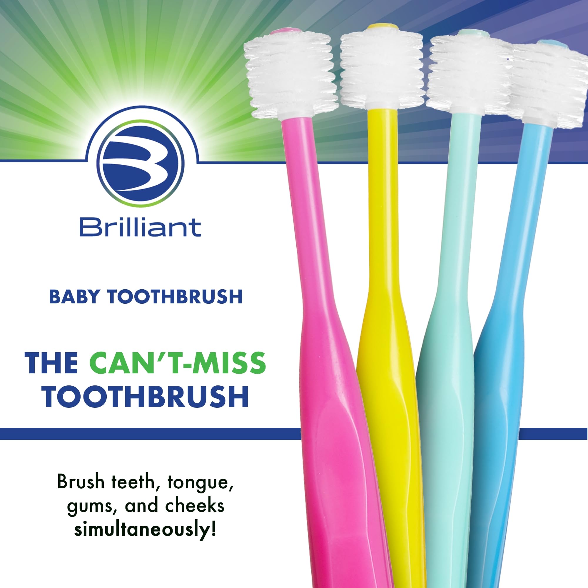 Brilliant Oral Care Baby Toothbrush with Soft Bristles and Round Head, for a Toddler Approved, Easy to Use All-Around Clean Mouth, Ages 0-2 Years, Blue, 1 Pack