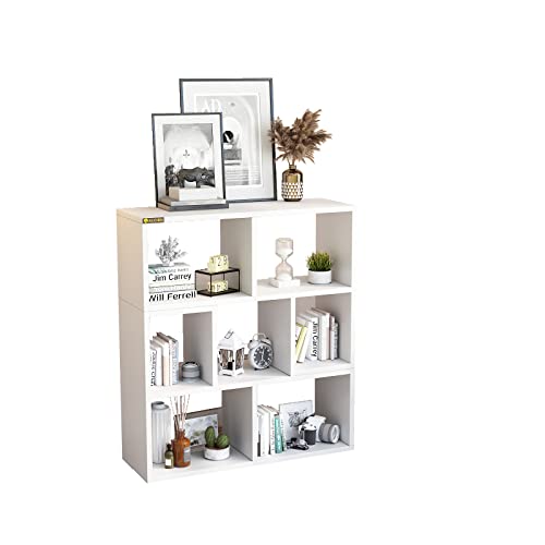 ALISENED 7-Cube Storage Shelf Organizer Bookshelf System, Modern Bookcase Open Standing Book Shelving Cabinet,Wooden Bookshelf Display Cube Shelves Compartments