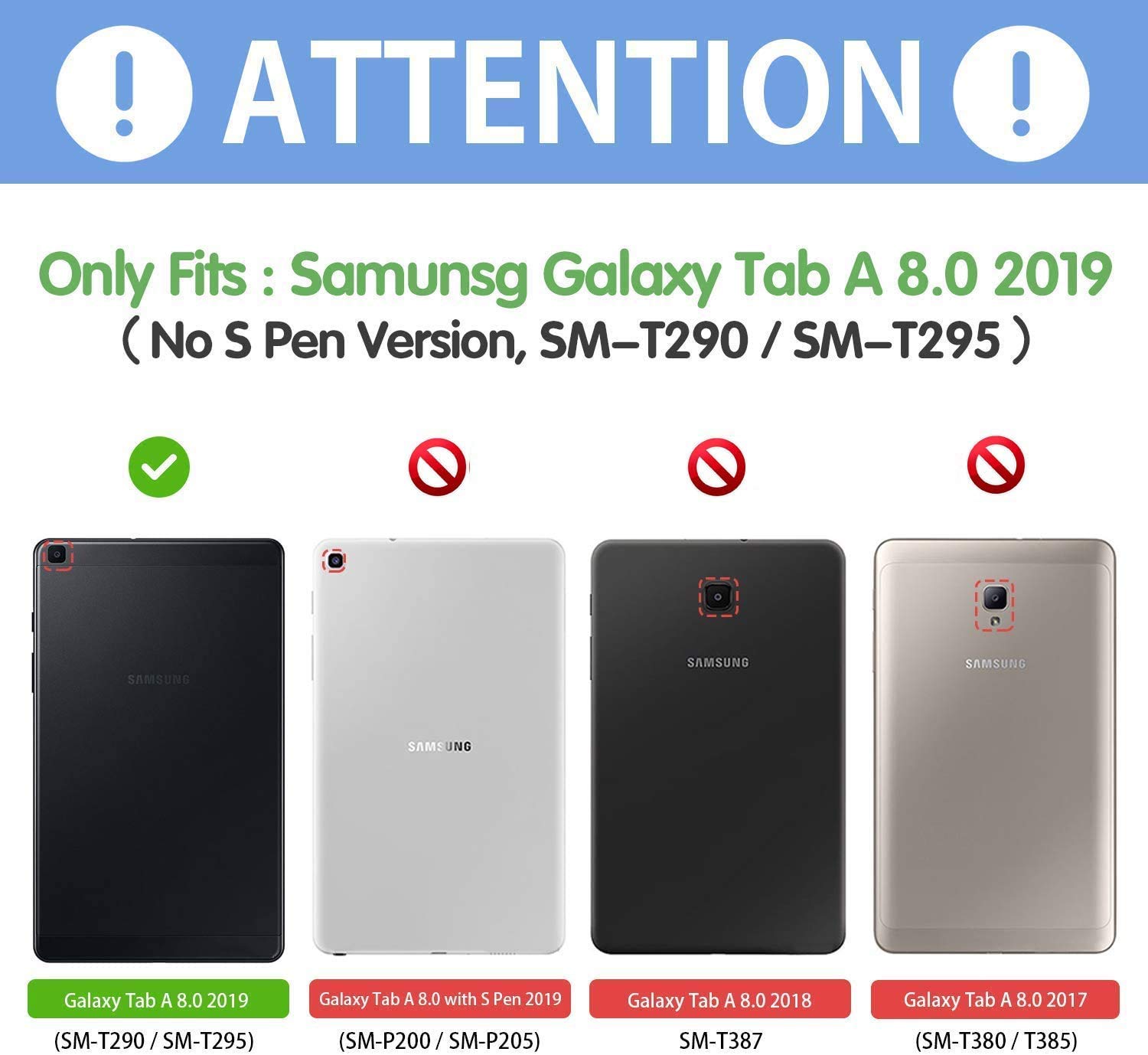 Samsung Galaxy Tab A 8.0 Case 2019 with Screen Protector Pencil Holder | Rugged SM-T290/T295/T297 Case for Kids | Blosomeet Heavy Duty Shockproof Protective Cover w/ Stand Hand Shoulder Strap | Black