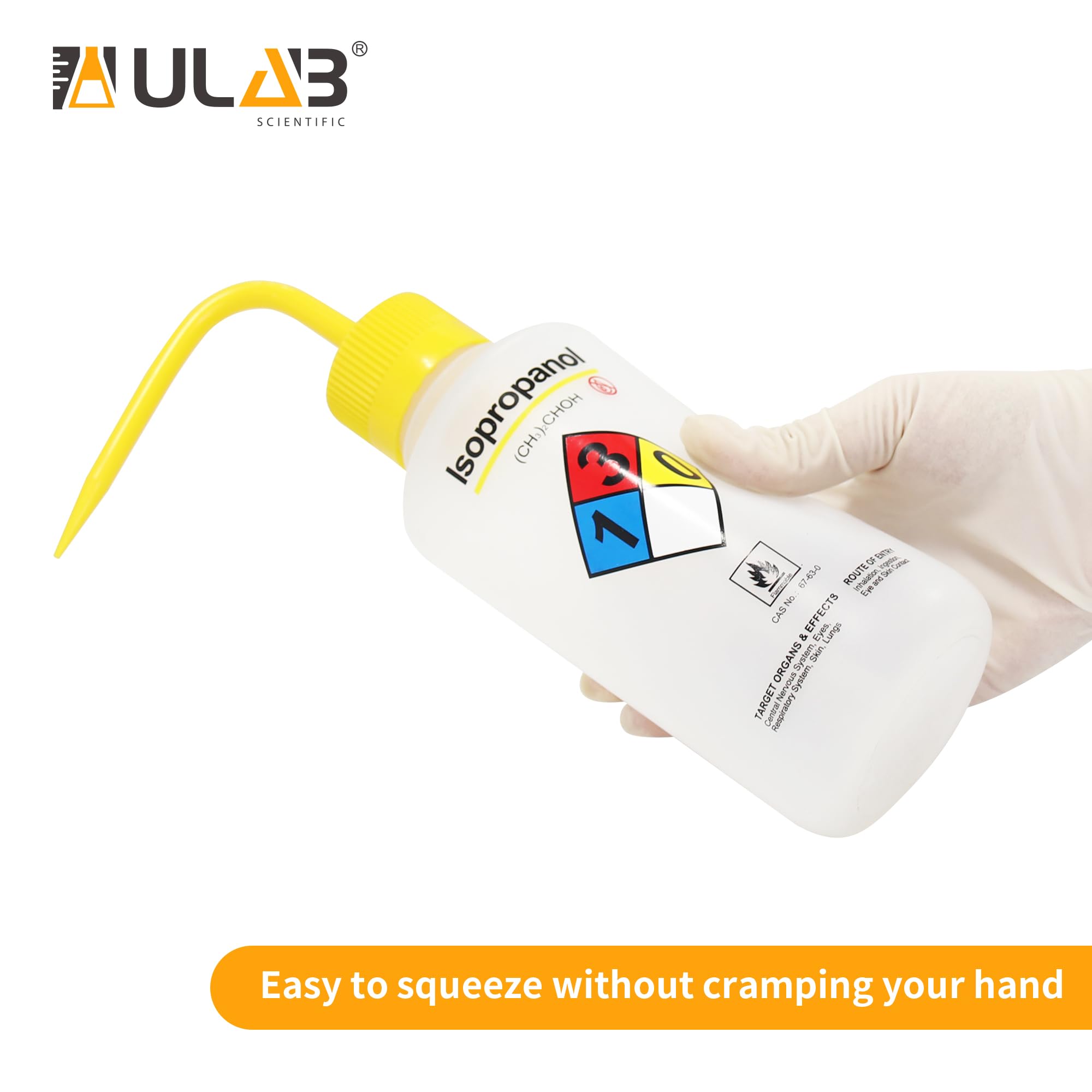 ULAB Scientific Right-to-Know Safety Wash Bottle Set, Acetone, Ethyl Alcohol, Methanol, Isopropanol, Distilled Water, Sodium Hypochloride, Vol.500ml with Draw Tube, UWB1001