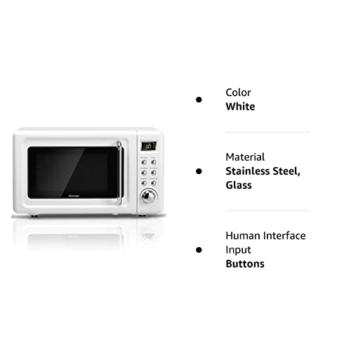 ARLIME Retro Microwave Oven, 0.7Cu.ft, 700-Watt with 5 Micro Power Defrost & Auto Cooking Function, Stainless Steel, LED Display, Easy Clean Interior, Small Countertop Microwave (White)